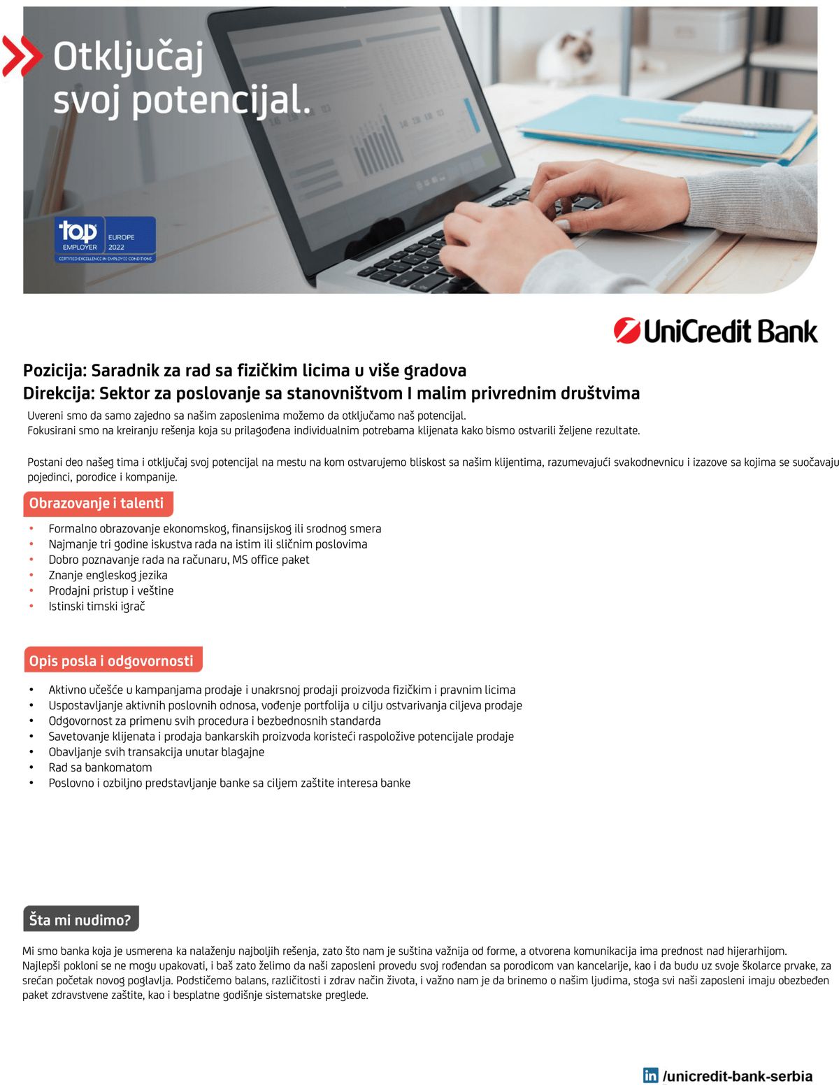 Saradnik za rad sa fizičkim licima - UniCredit Banka Saradnik za rad sa fizičkim licima - UniCredit Banka